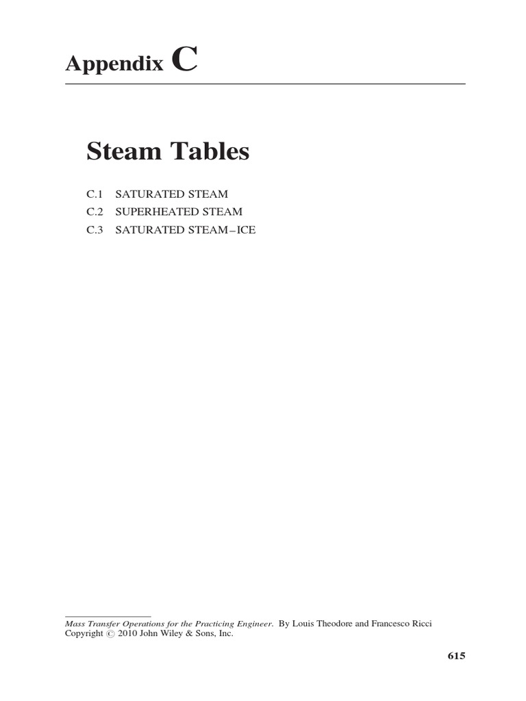 Appendix C Steam Tables | PDF | Evaporation | Steam