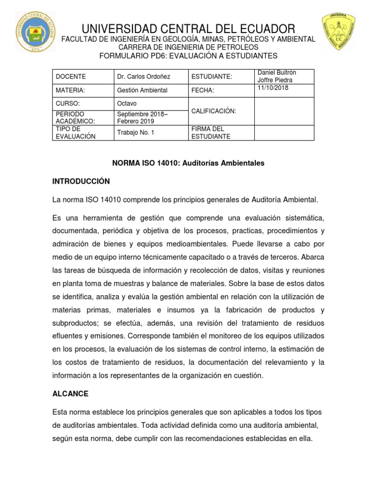 Iso 14010 | Auditoría | Contralor