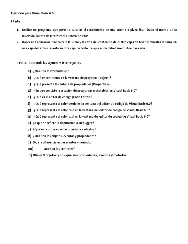 Ejercicios Para Visual Basic 6