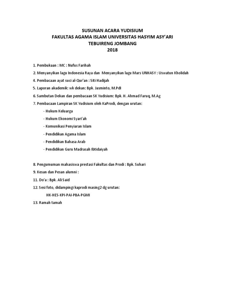 Susunan Acara Yudisium | PDF