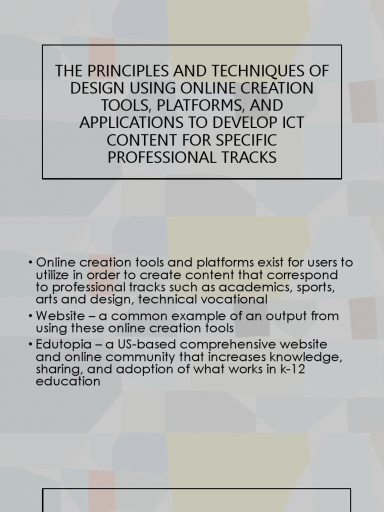 The Principles and Techniques of Design Using Online Creation Tools, Platforms, and Applications ...