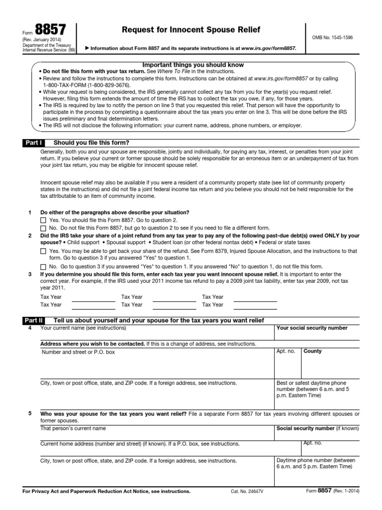 Form 8857 Request for Innocent Spouse Relief | PDF | Internal Revenue ...