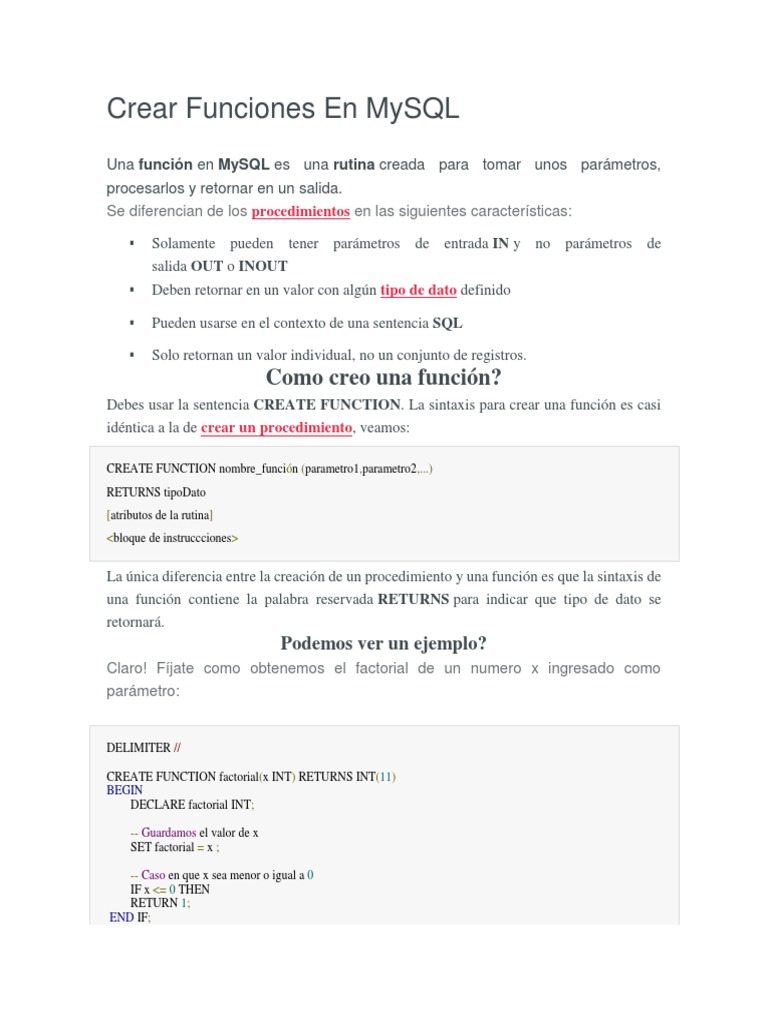 Crear Funciones MySQL: Guía Completa | PDF | SQL | Desarrollo de software