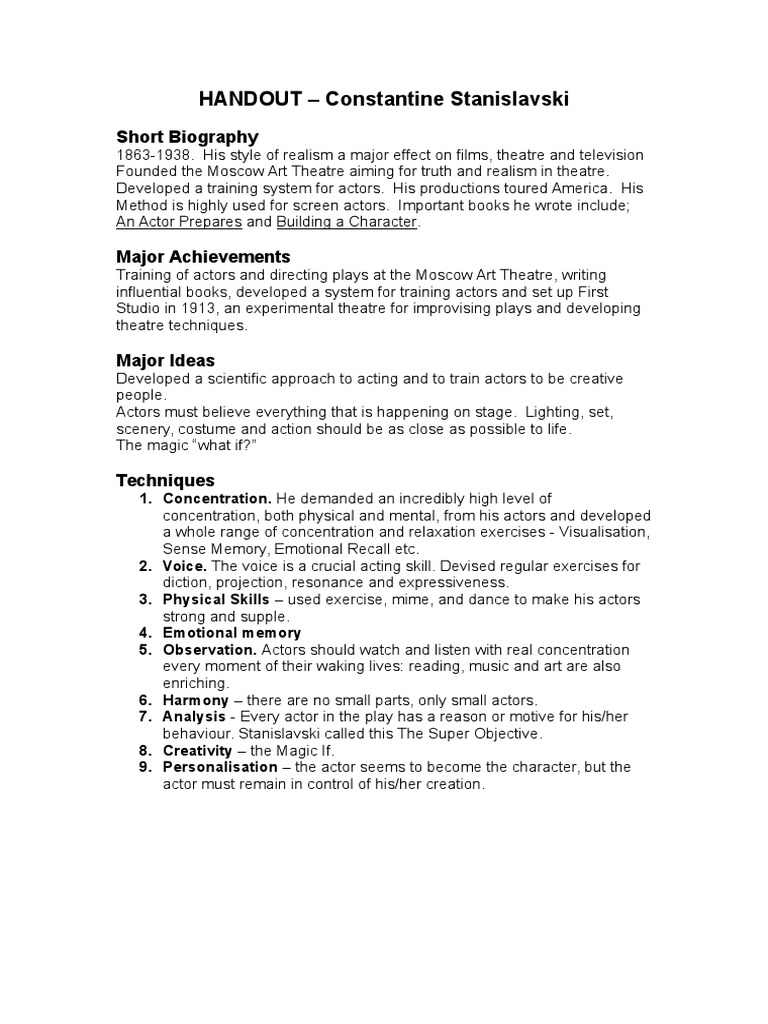 HANDOUT - Constantine Stanislavski: Short Biography | PDF