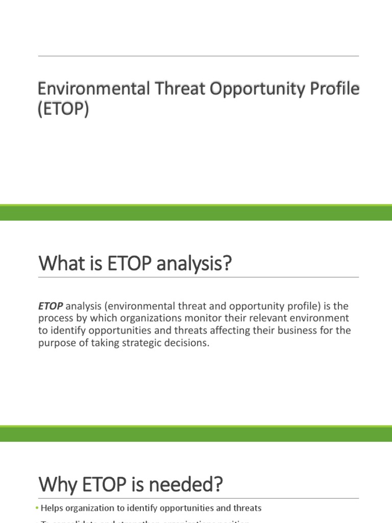 environmental threat opportunity profile - ETOP | Swot Analysis | Business