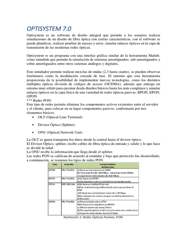 OPTISYSTEM 7.0 y Sus Aplicaciones | PDF | Red de computadoras | Electrónica