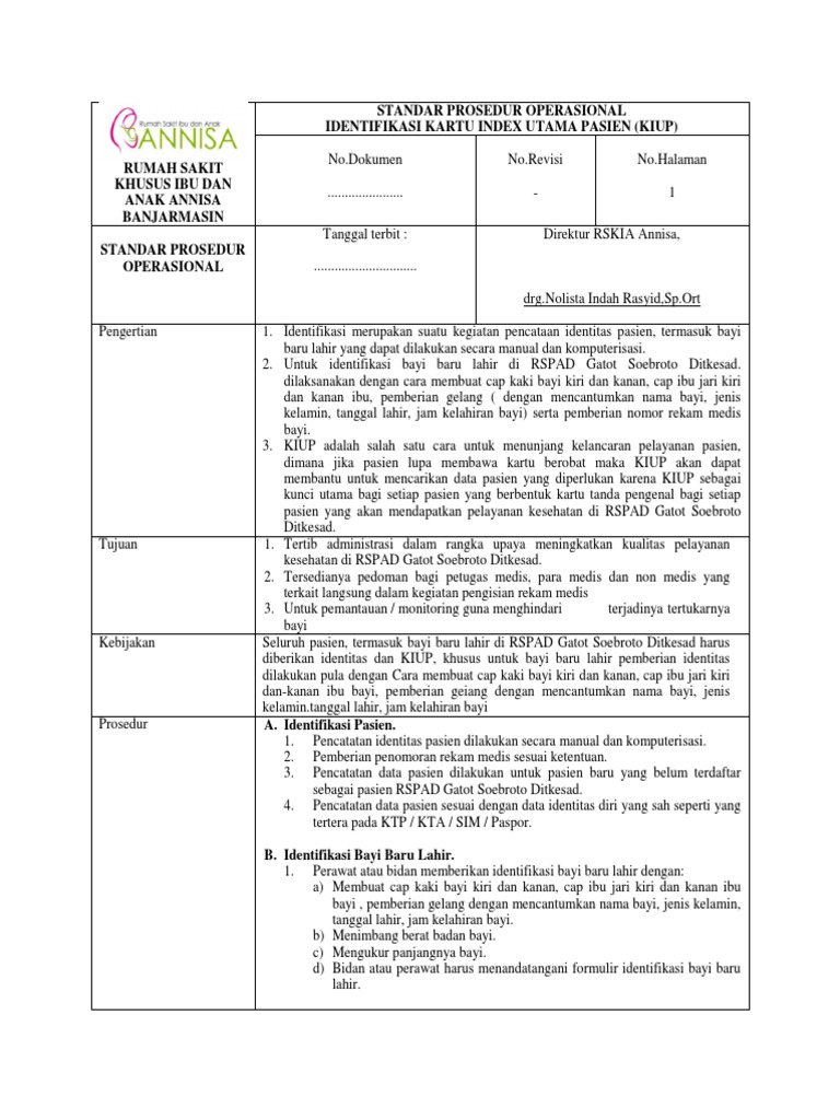 Sop Rekam Medis Identifikasi Pasien Dan Kiup | PDF