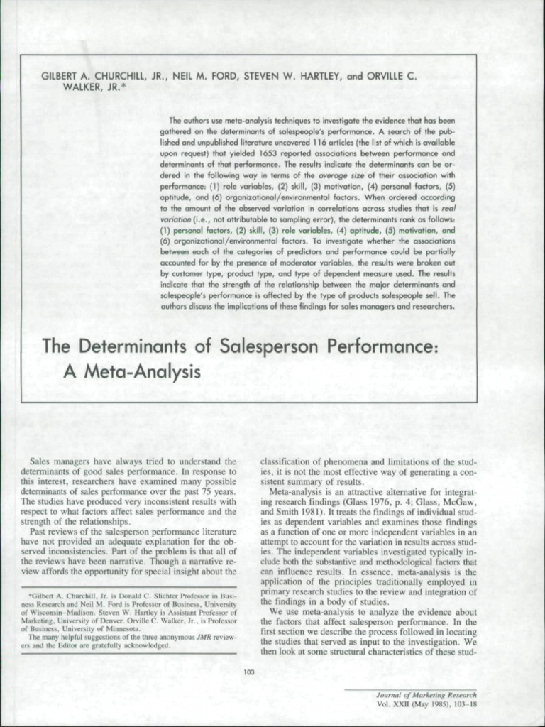 1985 Churchill, Ford, Hartley &walker - The Determinants of Salesperson ...
