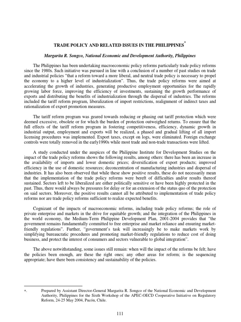 Trade Policies in the Philippines | Tariff | Protectionism