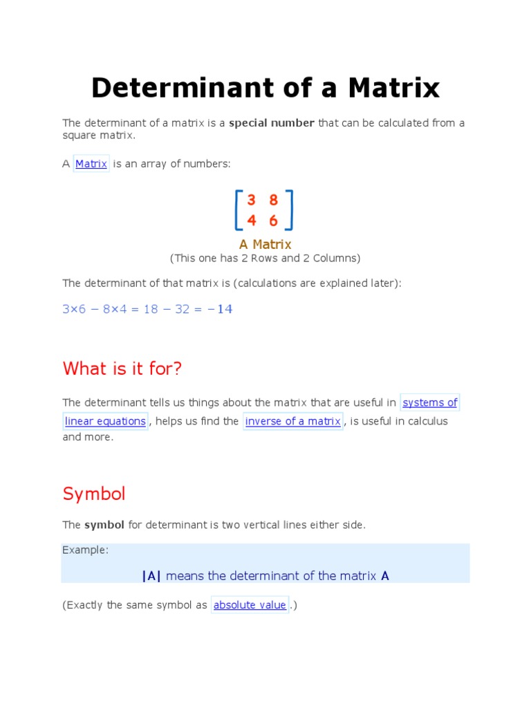 Research Determinant of A Matrix | PDF | Determinant | Matrix (Mathematics)