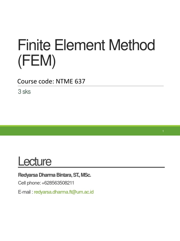 Finite Element Method (FEM) : Course Code: NTME 637 | PDF | Finite ...
