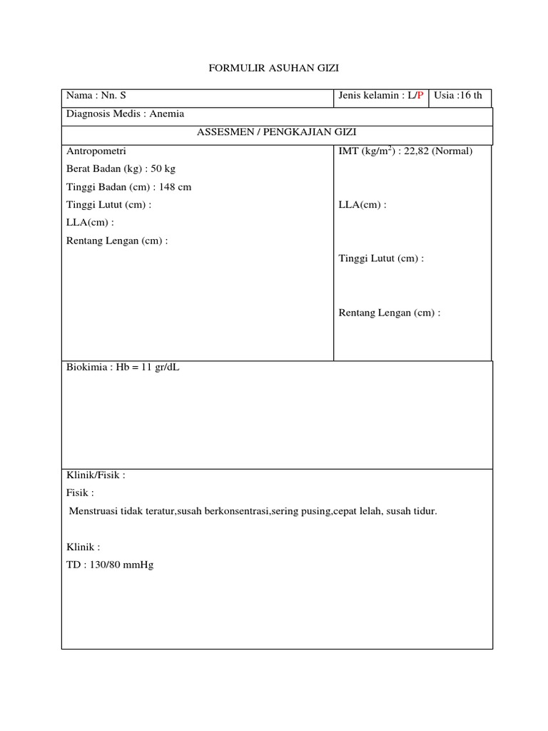 Formulir Asuhan Gizi NCP | PDF
