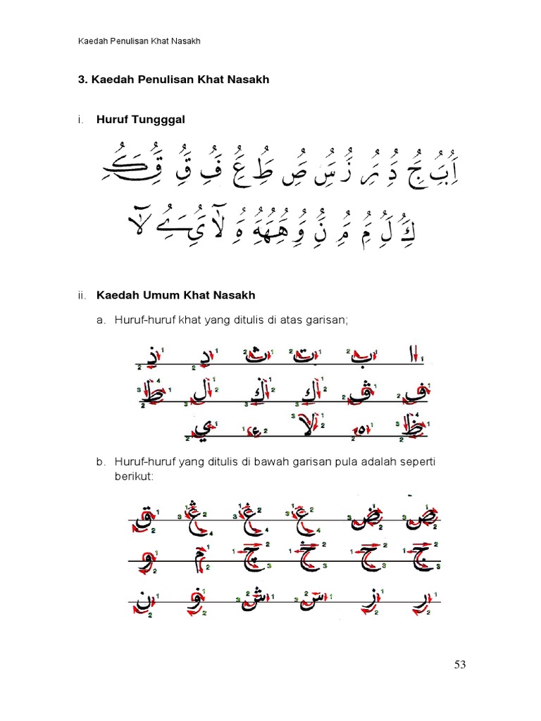 Kaedah Penulisan Khat Nasakh | PDF | Seni & Disiplin Bahasa