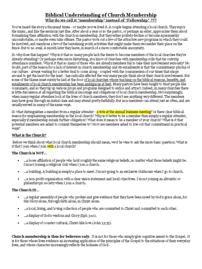 Biblical Understanding of Church Membership | PDF | Baptism | Christian ...