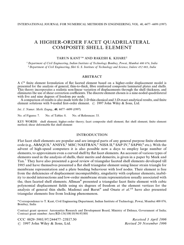 A Higher-Order Facet Quadrilateral Composite Shell Element: Int. J ...