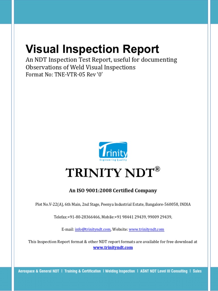 Weld Visual Inspection NDT Sample Test Report Format PDF | PDF ...