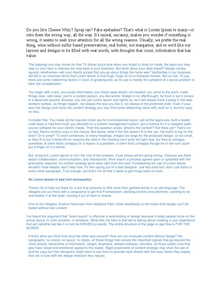 The Role of Lorem Ipsum in Design | PDF | Word Press | Page Layout