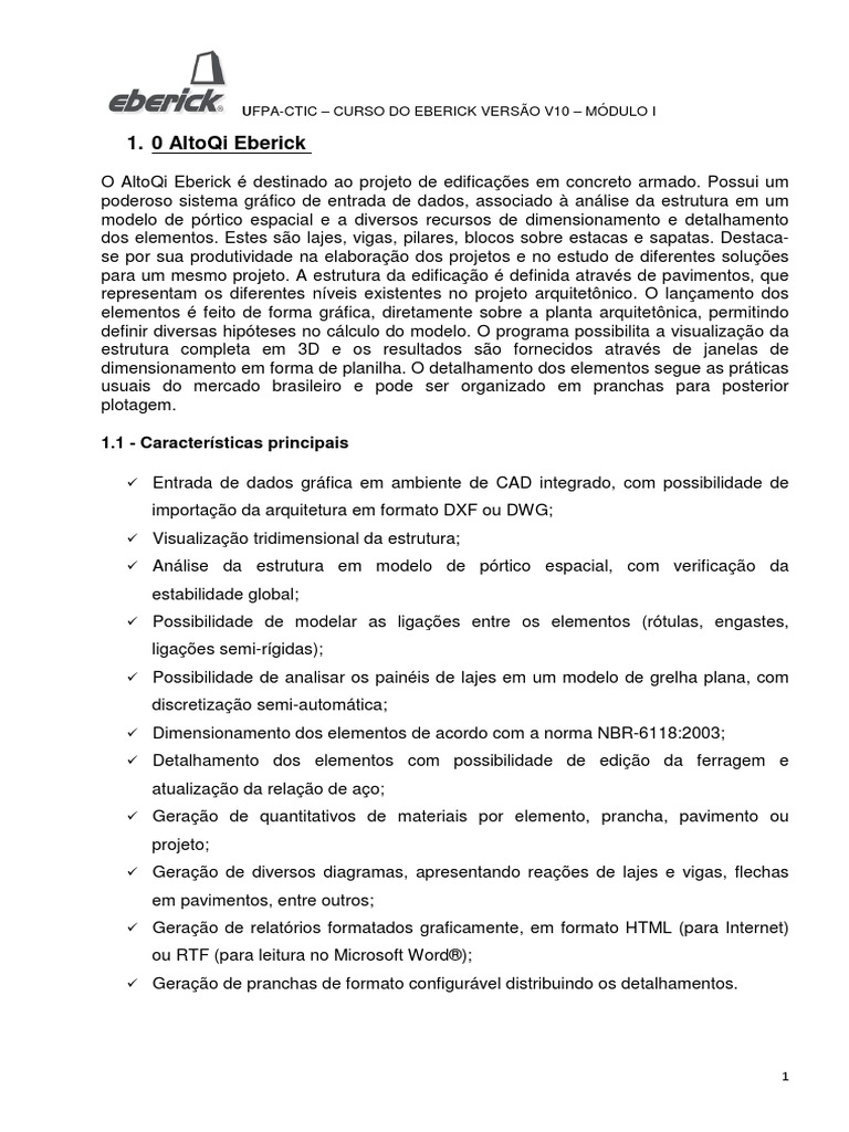 Eberick V10 Tutorial Estrutura Completa | PDF | Janela (informática) | Viga