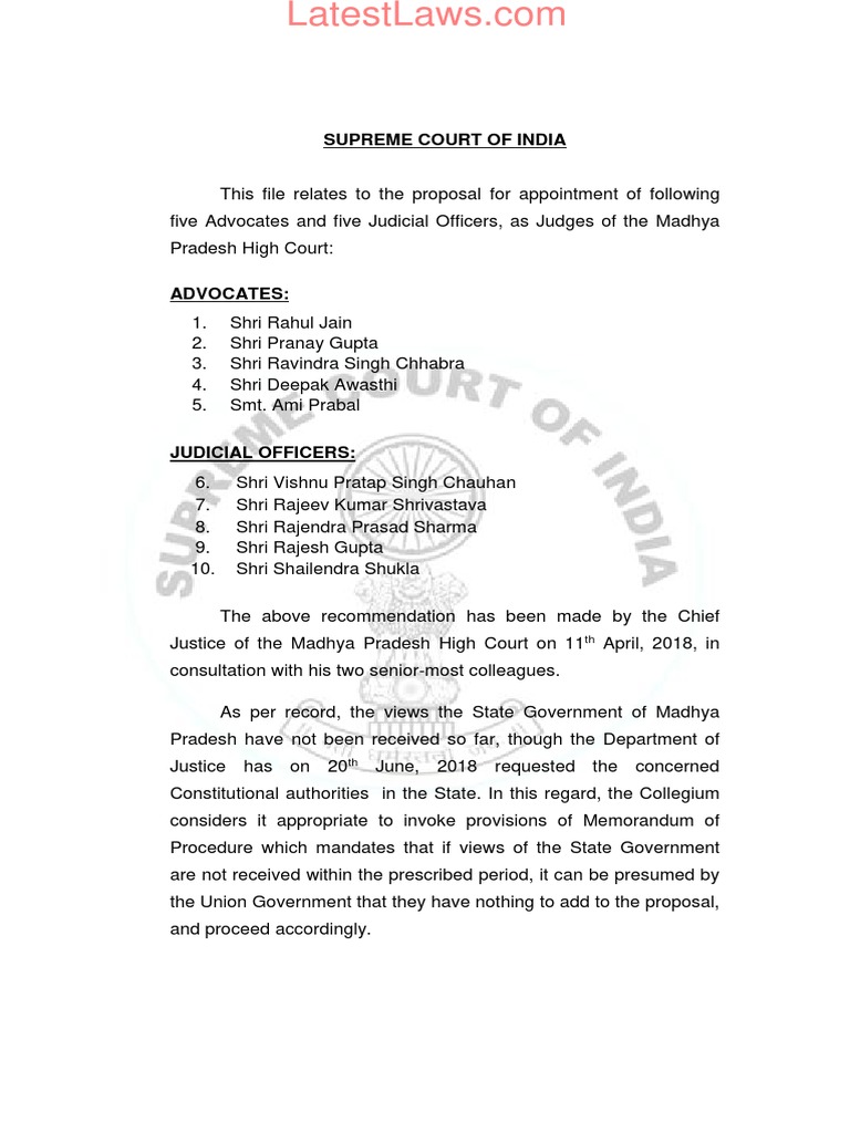 Dated 24th October, 2018 Reg. Elevation of Advocates and Judicial ...