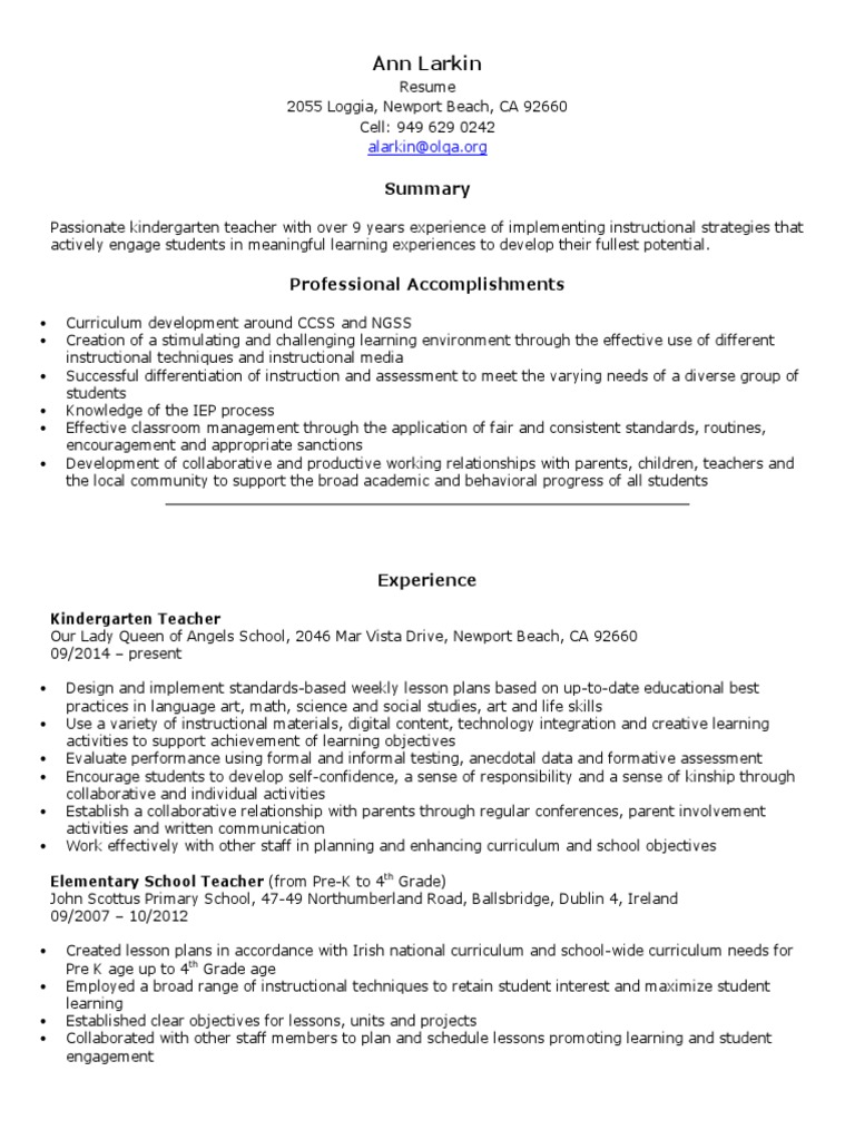 Ann Larkin Resume | Download Free PDF | Educational Assessment | Teachers