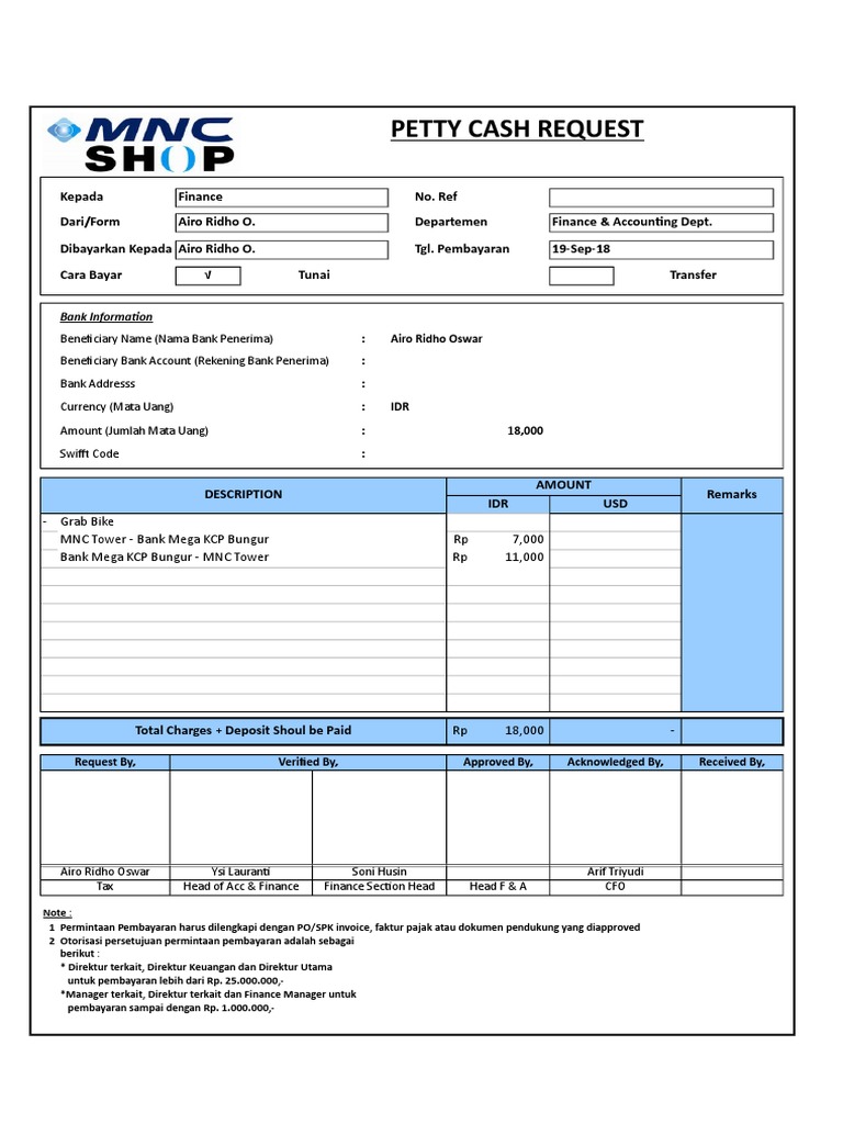 Form Petty Cash | PDF