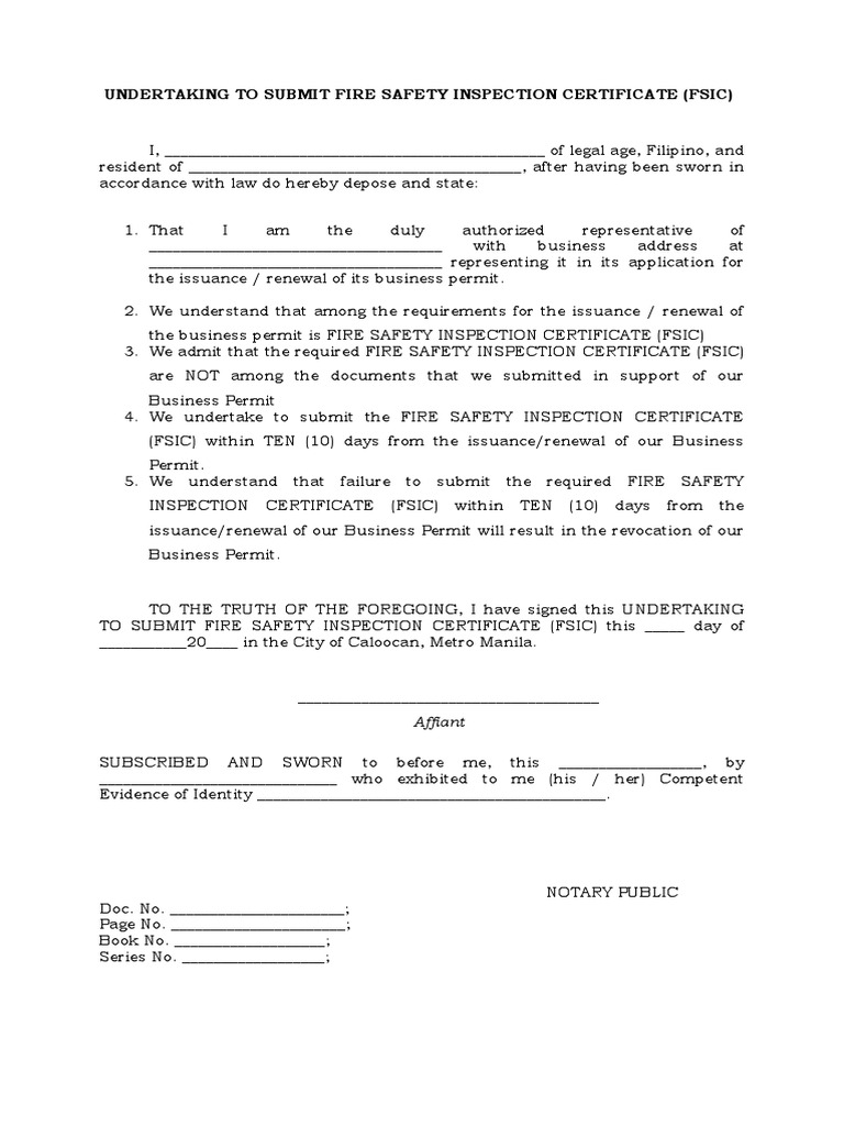 Undertaking to Submit Fsic