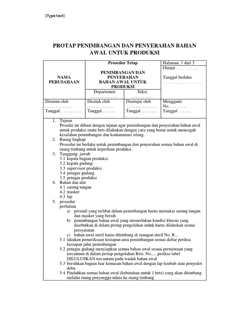 Dokumen - Tips - Protap Penimbangan Dan Penyerahan Bahan Awal Untuk ...