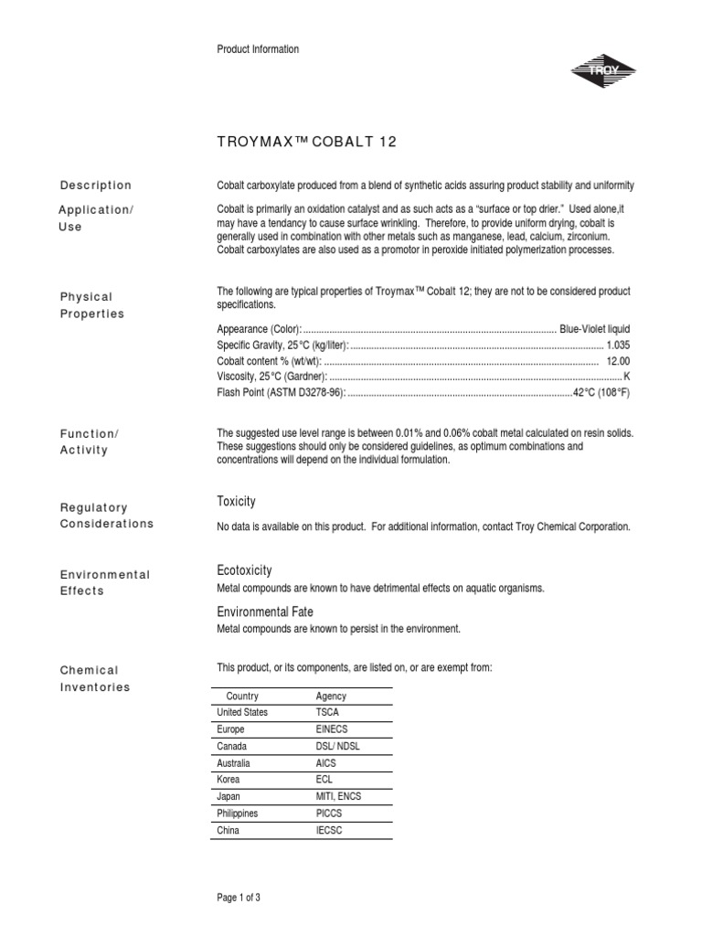 Troymax Cobalt 12 | PDF | Cobalt | Dangerous Goods