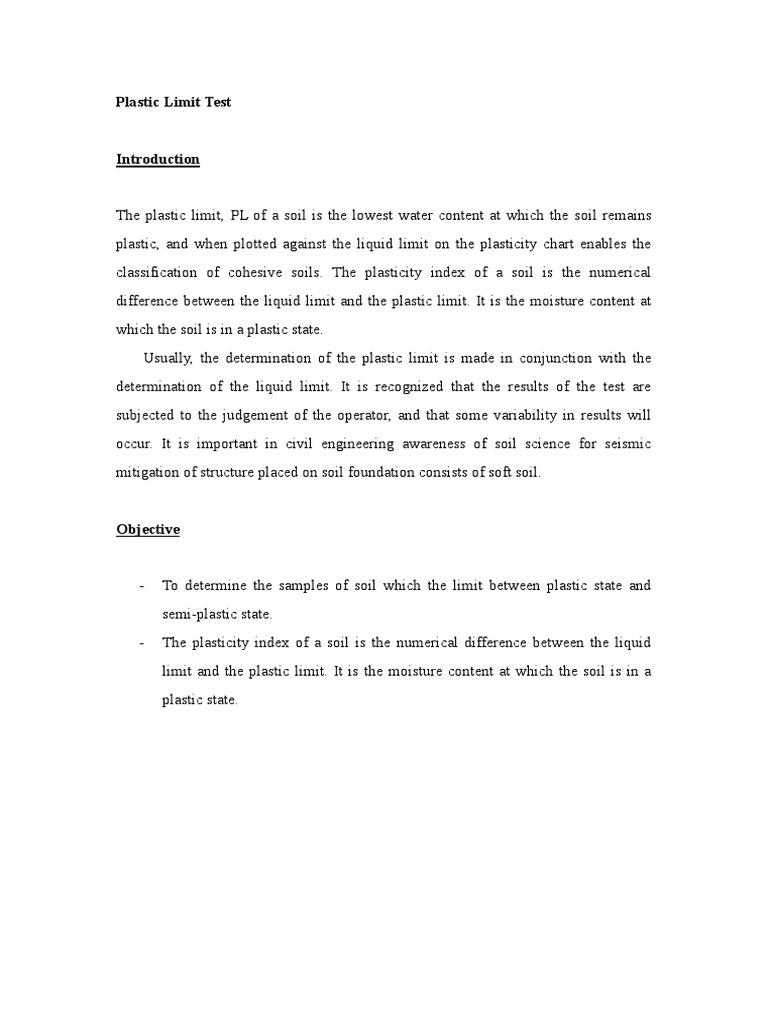 Plastic Limit Report | PDF | Materials | Physical Sciences