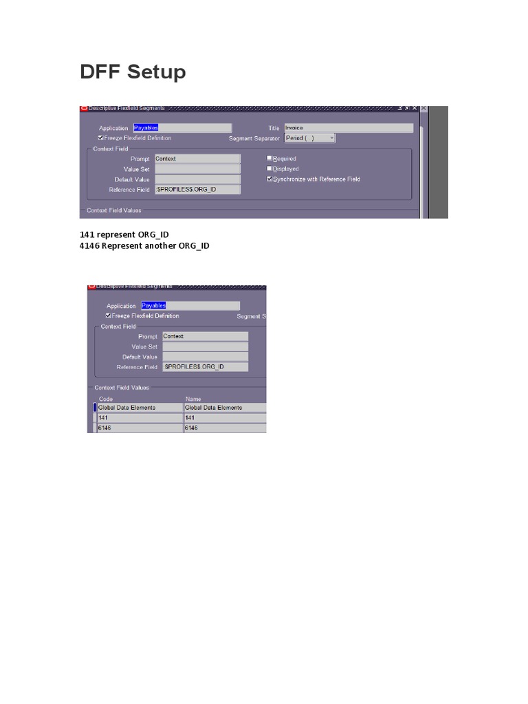 DFF Setup: 141 Represent ORG - ID 4146 Represent Another ORG - ID | PDF