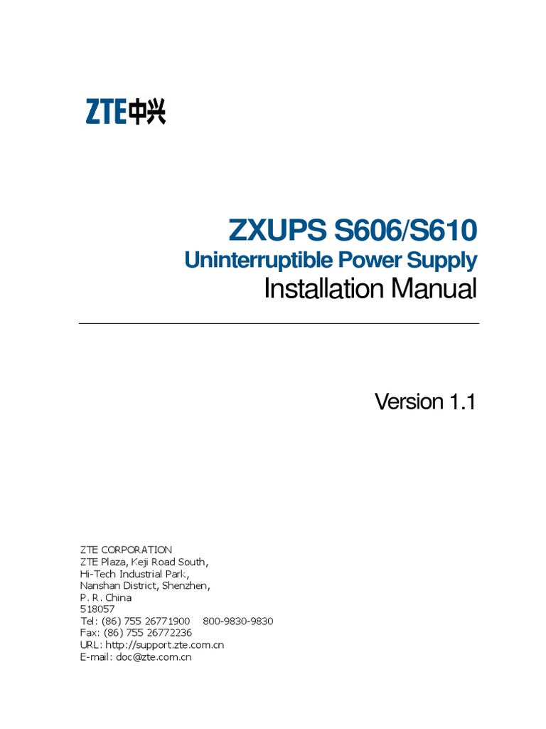 sjzl20092134-ZXUPS S606&S610 (V1.1) Installation Manual PDF | PDF ...