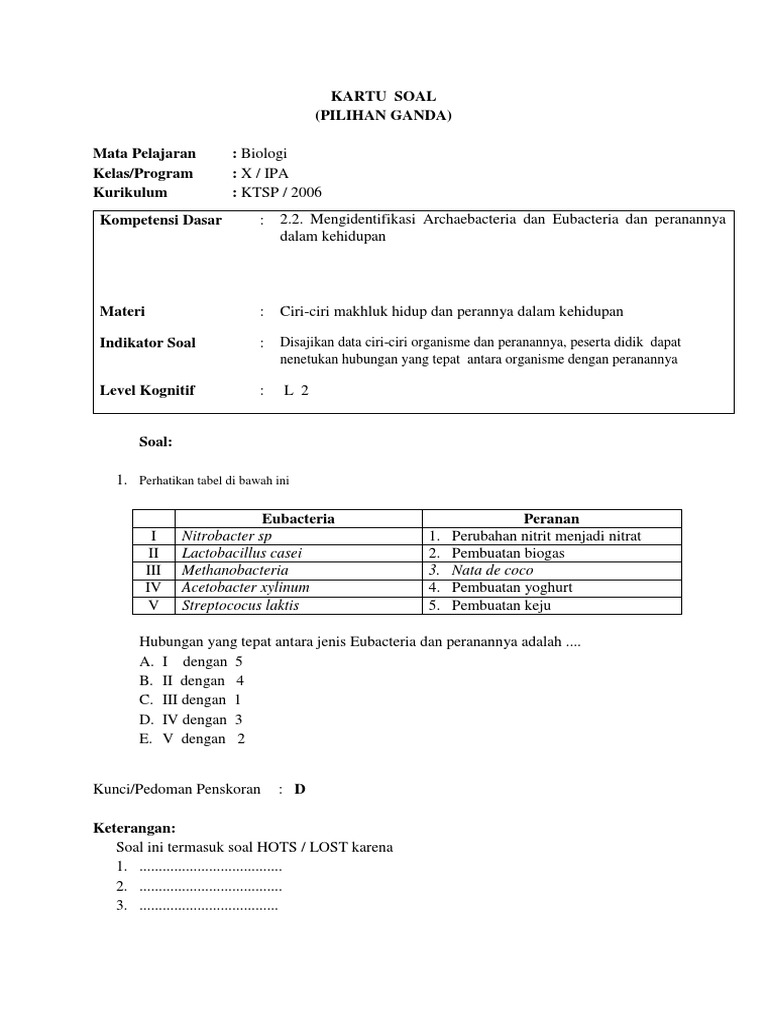 Kartu Soal Bio Paket 1 | PDF