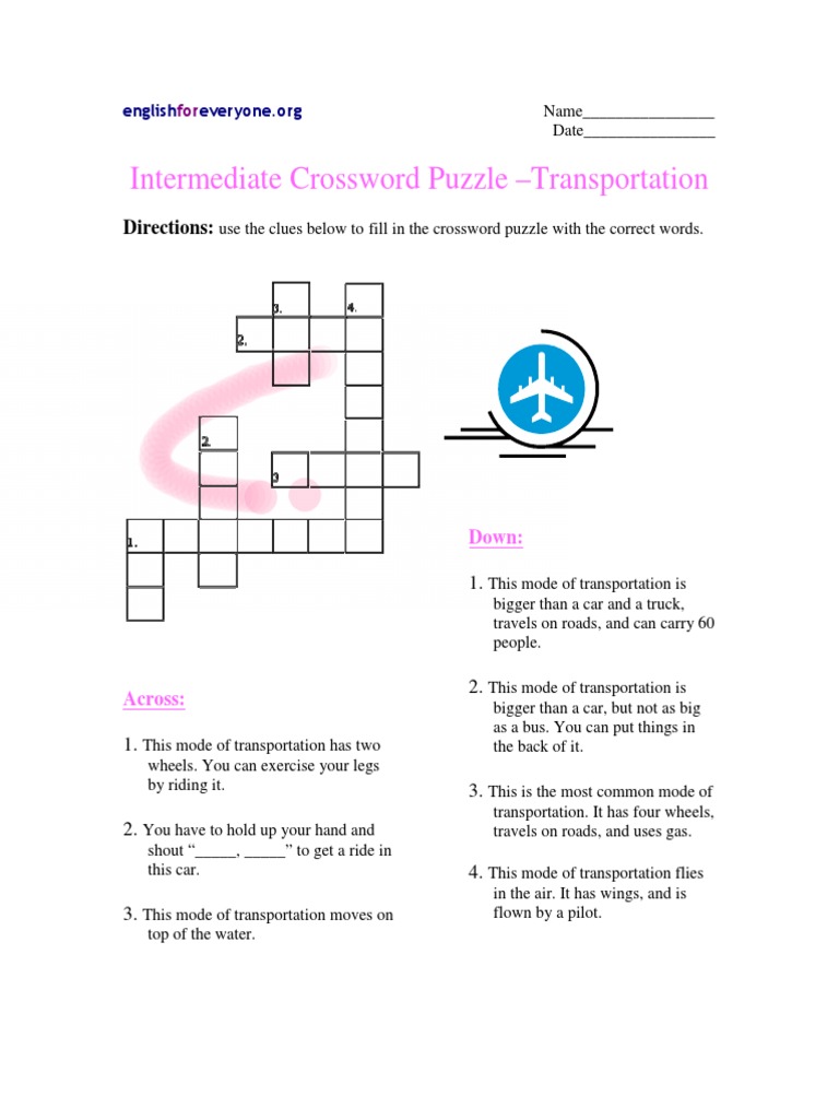 Intermediate Crossword Puzzle Modes of Transportation PDF | PDF