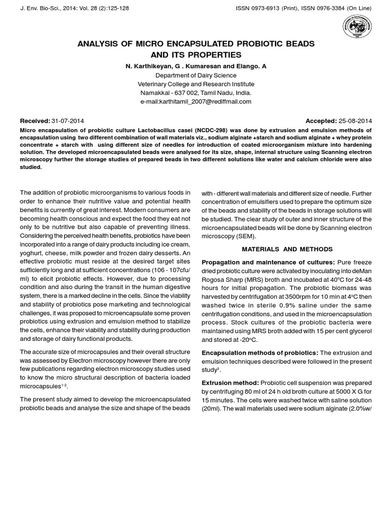 Analysis of Micro Encapsulated Probiotic Beads | PDF | Emulsion ...