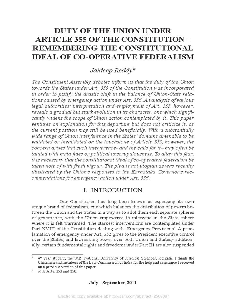 Duty of The Union Under Article 355 of T PDF | PDF | U.S. State ...