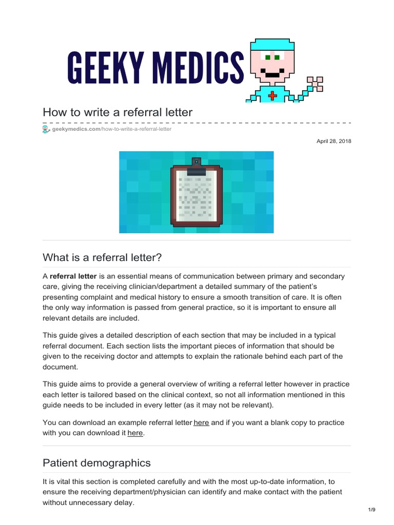Writing a Medical Referral Letter Guide | PDF | General Practitioner ...
