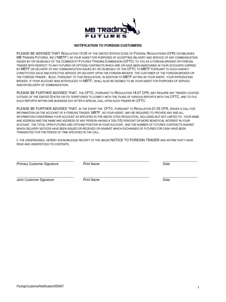 Foreign Customer Notification | Download Free PDF | Commodity Futures ...