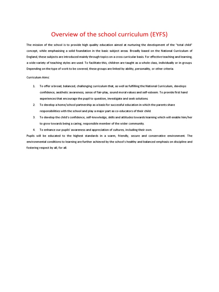 Overview of Eyfs Curriculum | PDF | Curriculum | Behavior Modification