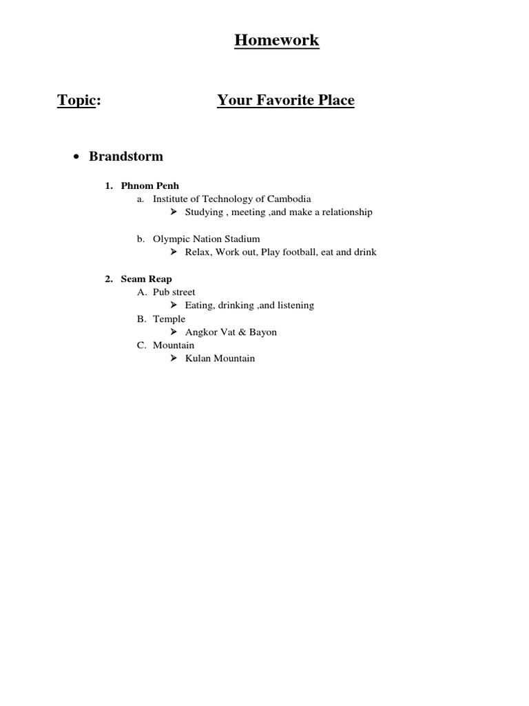 Homework: Topic: Your Favorite Place | PDF