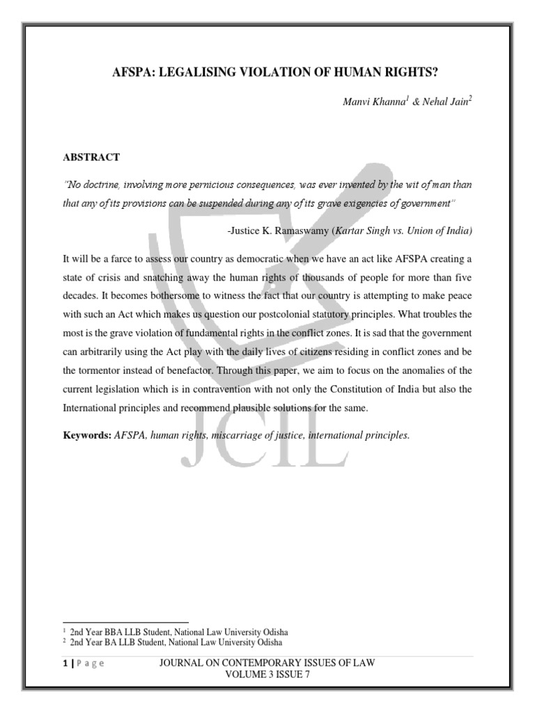Afspa: Legalising Violation of Human Rights?: Manvi Khanna & Nehal Jain ...