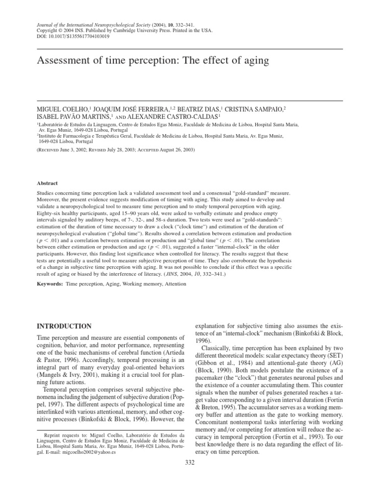 Assessment of Time Perception The Effect of Aging | PDF | Time ...