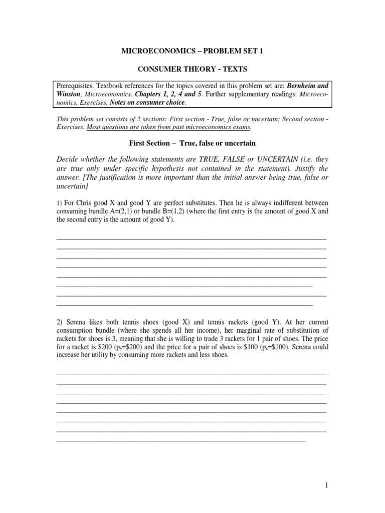 Problem Set 1 | PDF | Demand | Utility