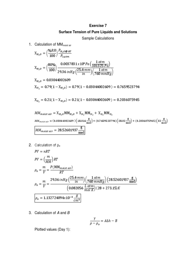 Chem111.1 Exer7 SampleCalc.v1 | PDF | Materials Science | Continuum Mechanics