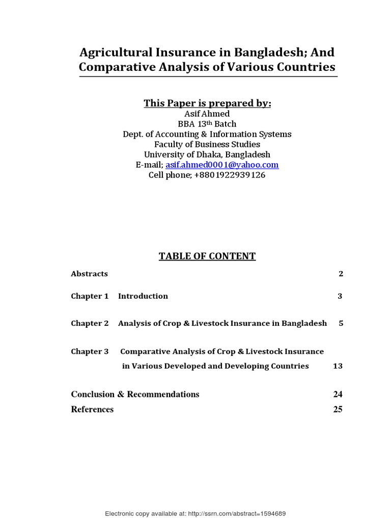 Agricultural Insurance in Bangladesh and Comparative Analysis of ...