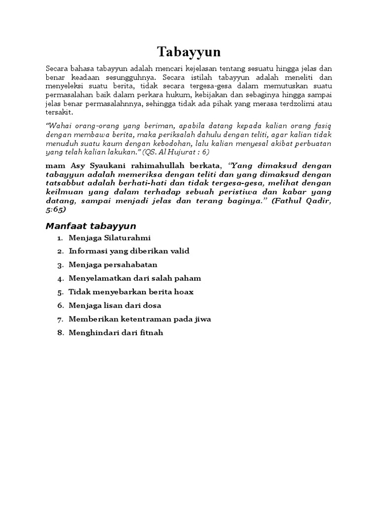 Tabayyun | PDF | Agama & Spiritualitas