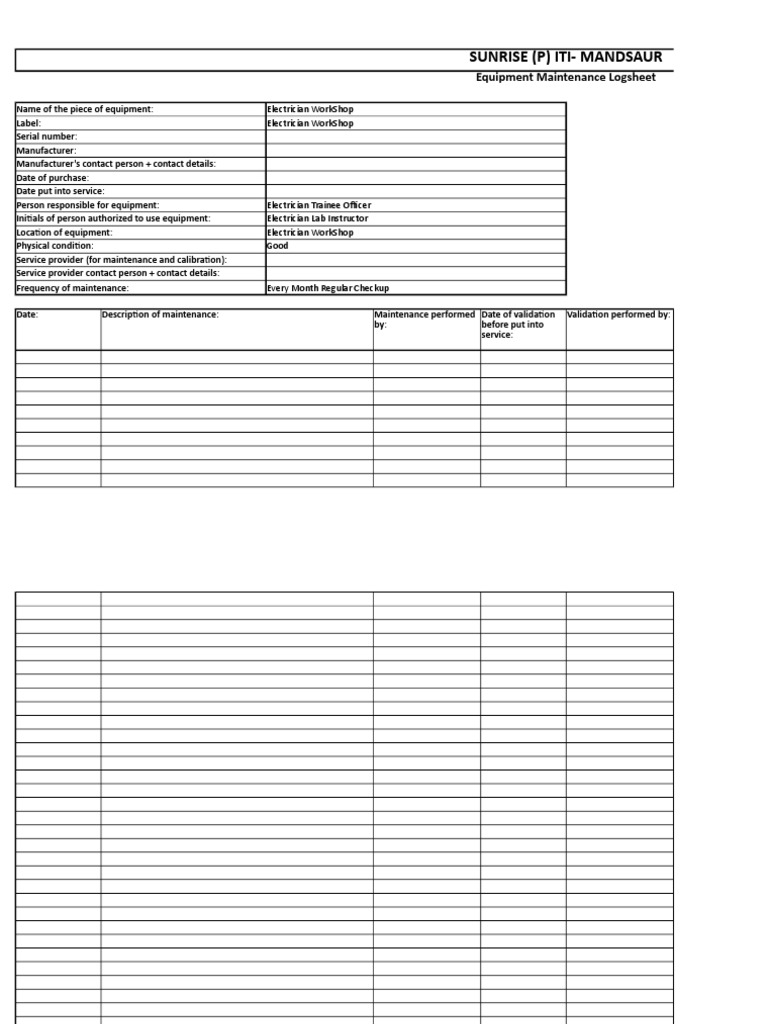 Template Equipment Maintenance Logbook | PDF