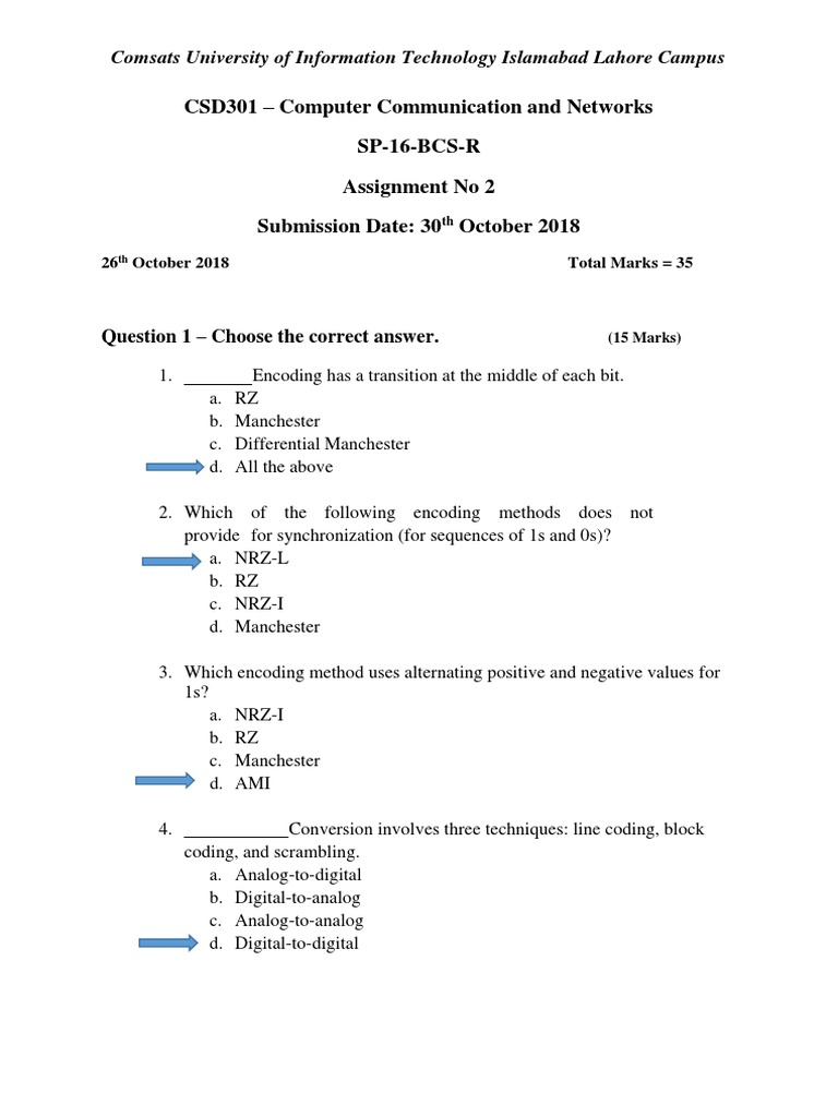 CCN Assignment# 2 | PDF | Bit | Digital Signal
