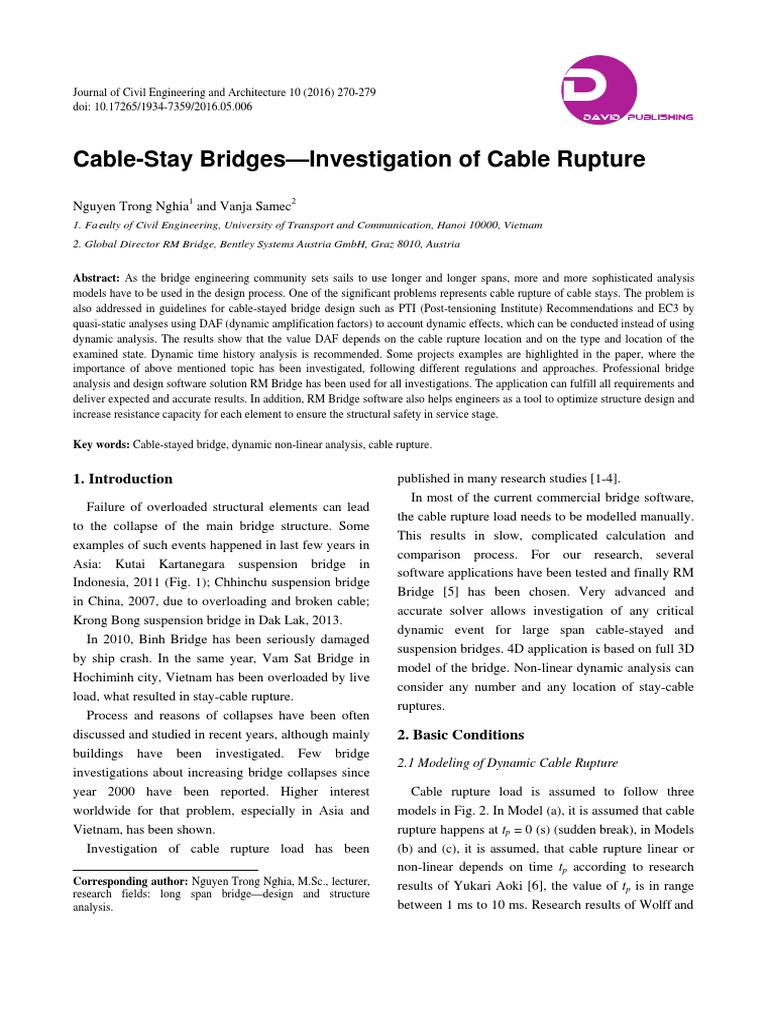 Cable-Stay Bridges-Investigation of Cable Rupture PDF | PDF | Stiffness | Force