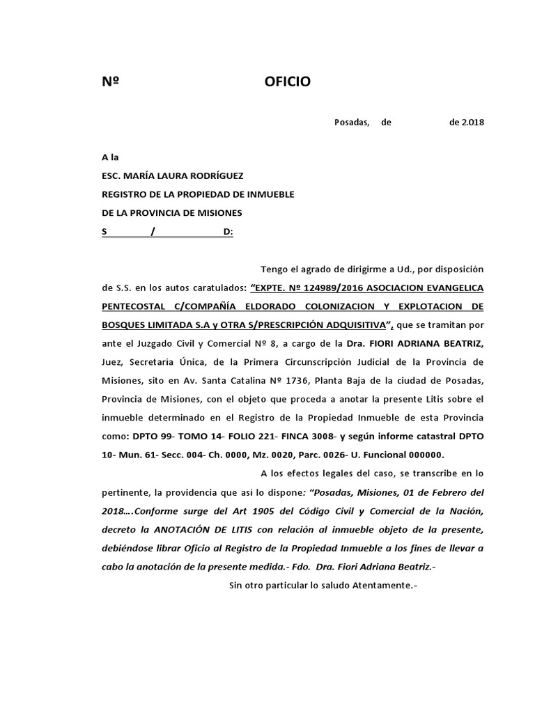 Of. Anotacion Litis | PDF | Derecho