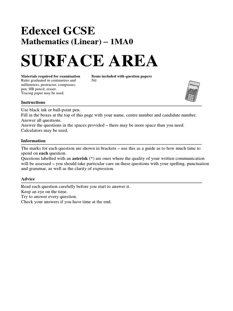 Surface Area: Edexcel GCSE | PDF | Teaching Mathematics